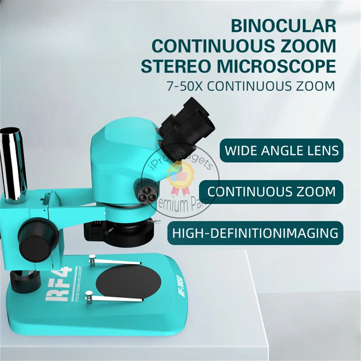 RF4 RF-7050+144 Optical Stereo Binocular Microscope 7-50X Continuous Zoom HD Wide Angle Eyepiece ...