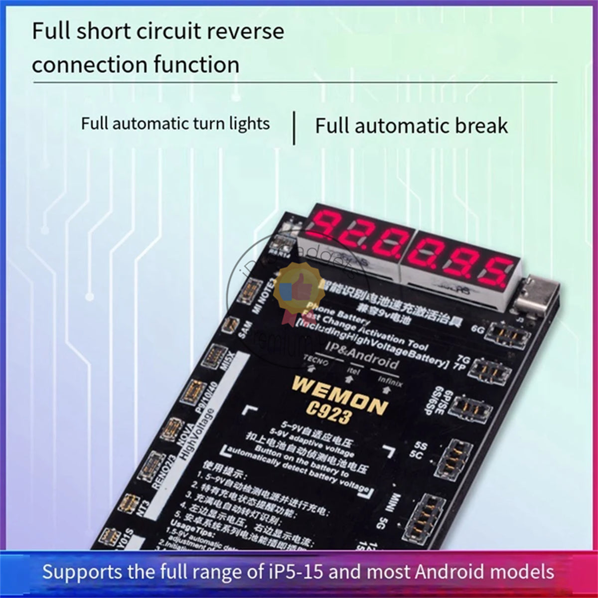 Wemon C923 5-9V Adaptive Voltage Fast Charging Activated Board for iPhone 5-15PM & Android Phone ...