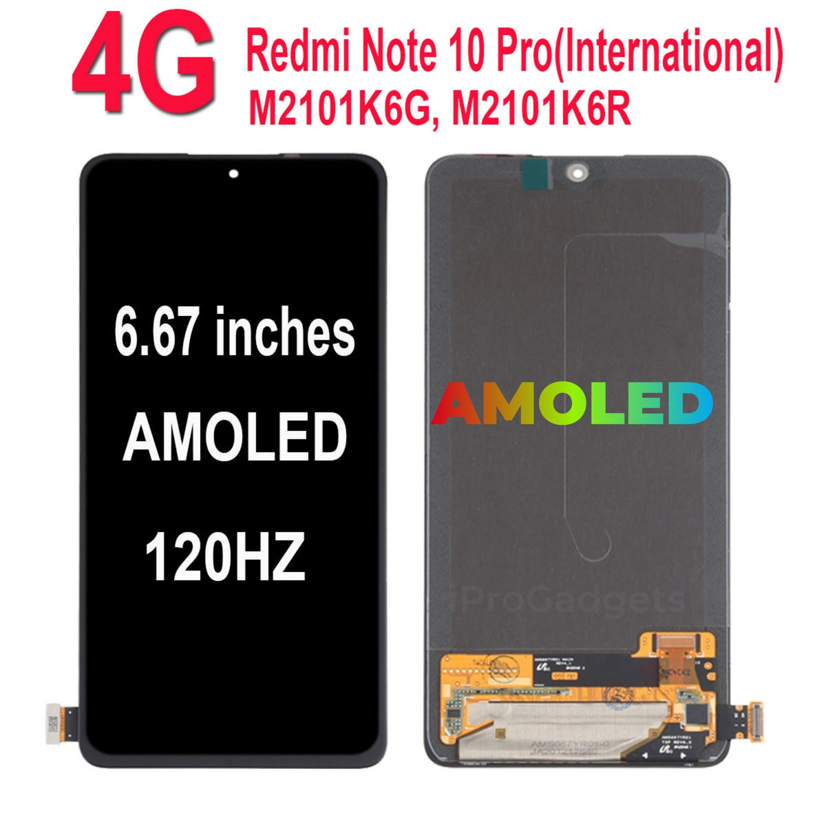 Replacement New Display For Xiaomi Redmi Note 10 Pro 4G M2101K6G M2101K6R AMOLED Touch Screen ...