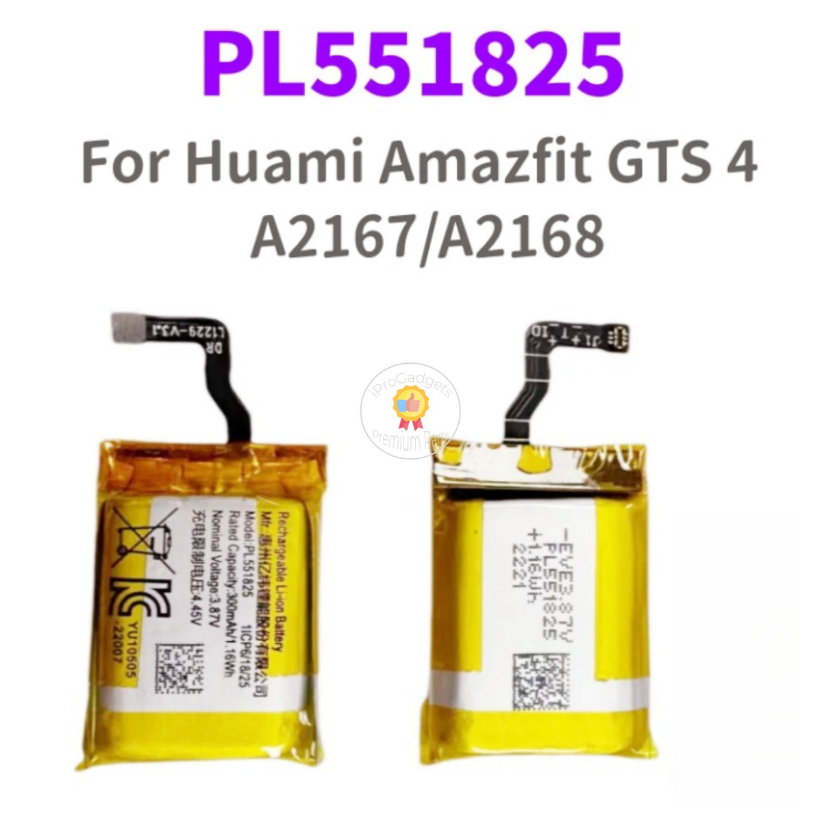 Replacement Battery 300mAh PL551825 For Huami Amazfit GTS 4 Watch A2167 ...