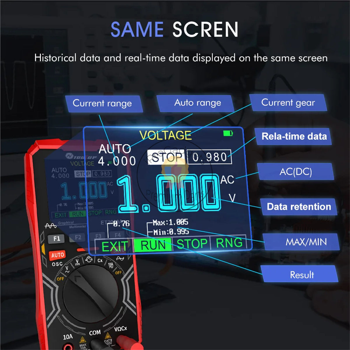 Tooltop ET2010A Digital Oscilloscope Multimeter 1Mhz 2.5MSps Color ...