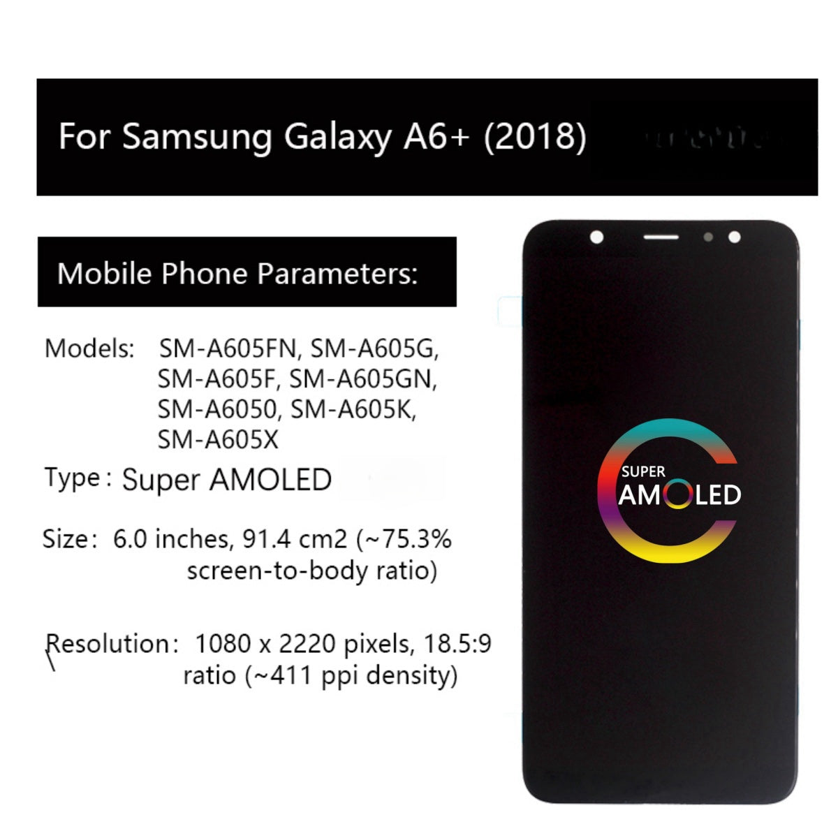 Replacement AMOLED Display Touch Screen for Samsung Galaxy A6+ 2018 SM ...