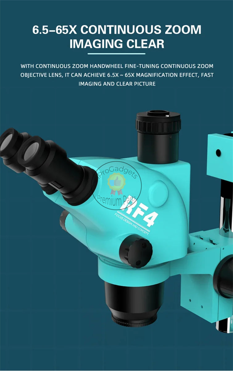 RF4 RF-6565TVW-144 6.5-65X Continuous Zoom Trinocular Stereo Microscope ...